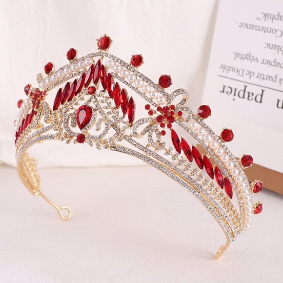 Accessories | Princess Crown Gold Ruby Red Crystal Tiara Pageant ...